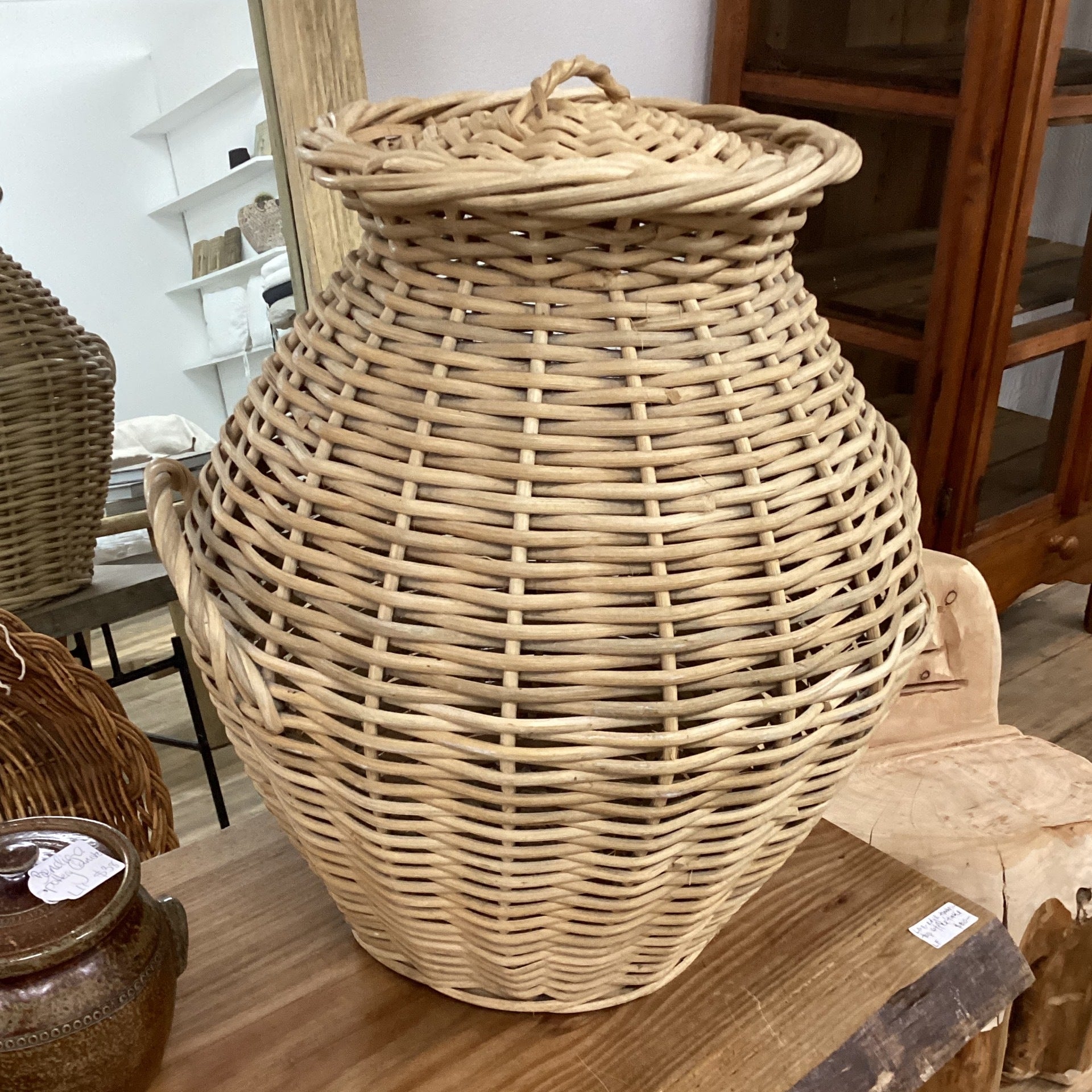 Vintage wicker/cane lidded basket - large | OCEAN + STONE