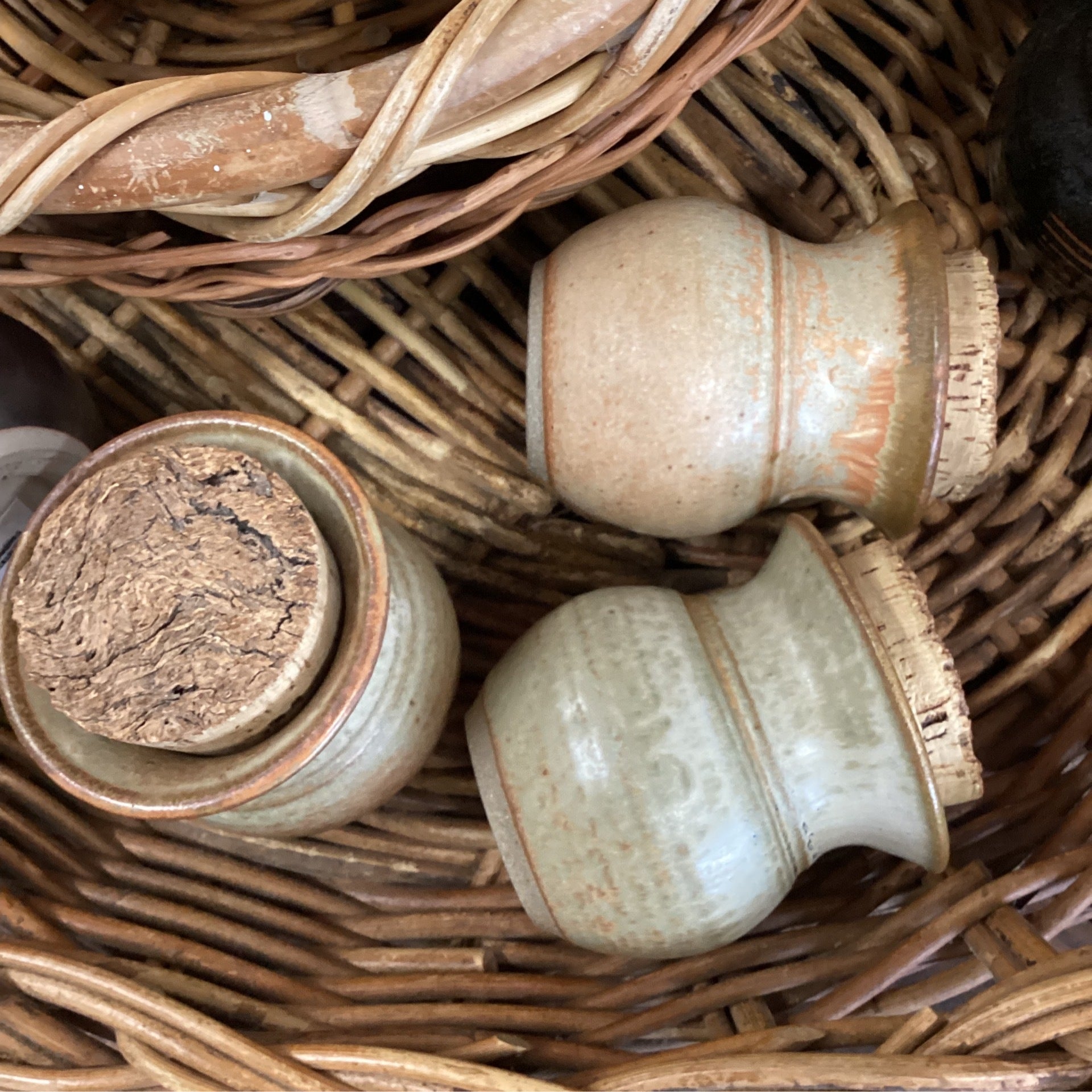 Vintage beige spice jars - set of 3 w/ with cork lids | OCEAN + STONE