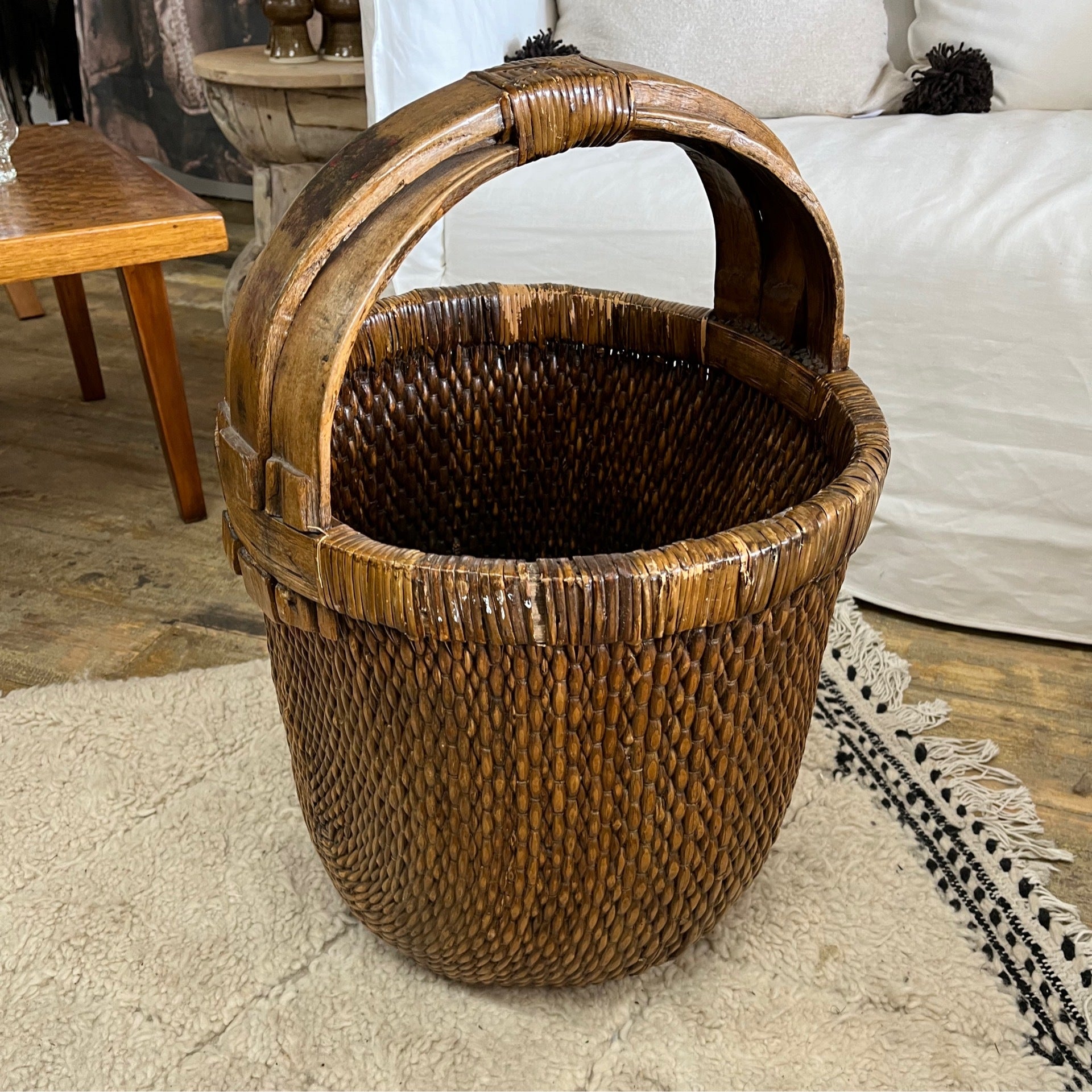 Vtg-antique Chinese rice basket w/ handle - tall | OCEAN + STONE